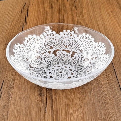 Slickblue Glass Salad Bowl With Embossed Lace Pattern - 8" - Clear : Target