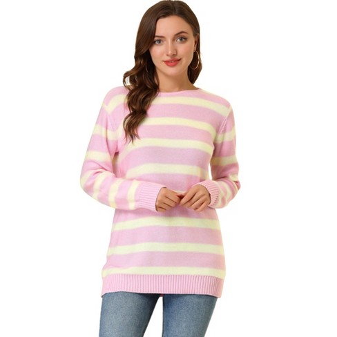 Inspire Chic Women's Long Sleeves Drop Shoulder Loose Striped Sweater ...