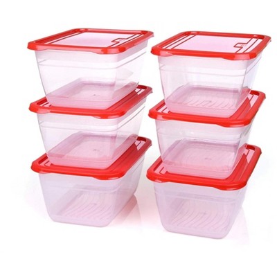 Food Storage Containers (Large 4L, 6 Piece - 3 Lids, 3 Containers) (Red ...