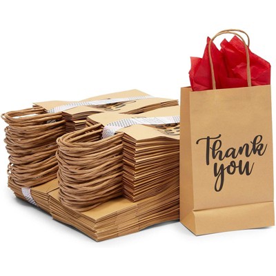Sparkle And Bash 100-pack Small Thank You Gift Bags With Handles, Brown ...