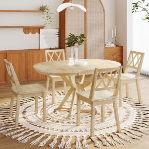 5 Piece Dining Table Set For 4 Round Extendable Kitchen Table With 4 Upholstered Chairs Kitchen Breakfast Table Set For Kitchen Living Room Brown Target