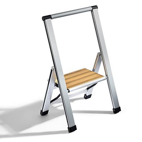 Step Ladder 1 Step Modern - Beautiful Bamboo & Silver Aluminum - By ...