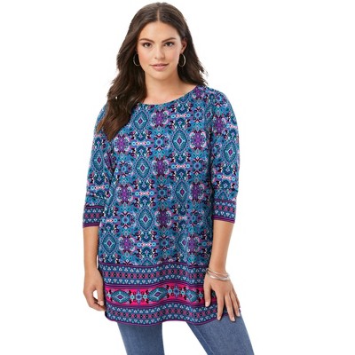 Roaman's Women's Plus Size Ultrasmooth® Fabric Crewneck Printed Tunic ...