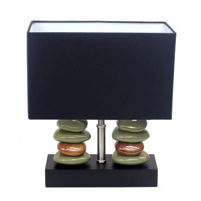 Rectangular Dual Stacked Stone Ceramic Table Lamp with Shade Black ...