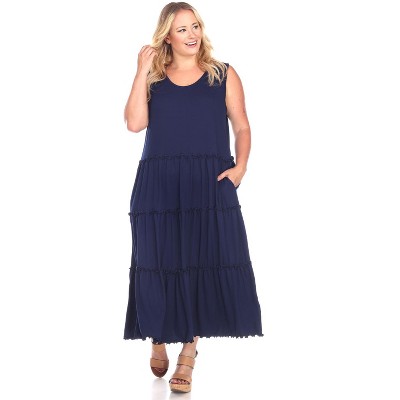 Women's Backless Striped Maxi Dress Blue Small/medium - White Mark : Target