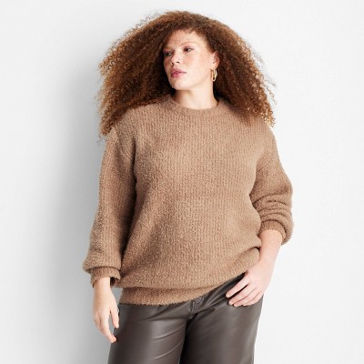 Women's Crewneck Relaxed Teddy Sweater - Future Collective Tan 4x : Target