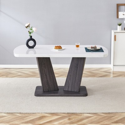 Dining Tables Modern, Dining Tables Rectangular With 63" Faux Marble Top And V-Shape Mdf Base ...