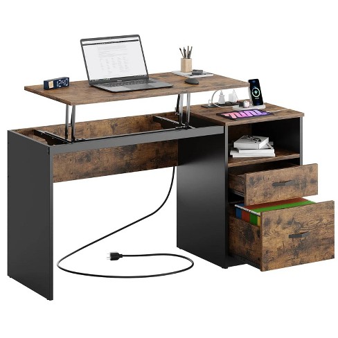 Bestier 60 Inch Home Office Desk With Power Outlets Rustic Brown : Target