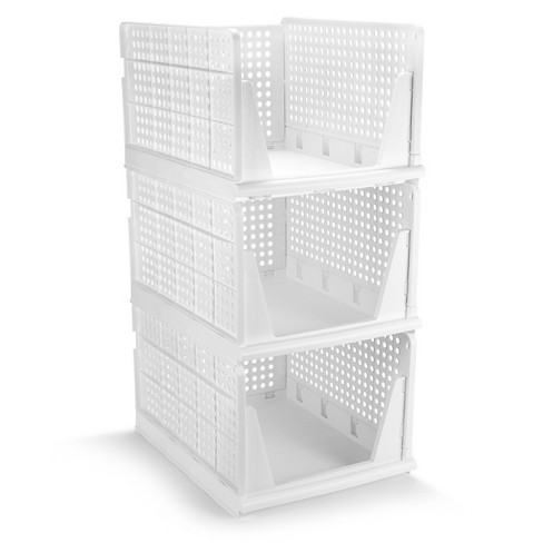 Sorbus 3 Tier Large Open Front Plastic Stackable Baskets Stand - For ...