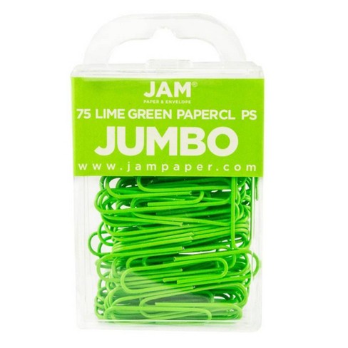 Jam Paper 2" 75pk Colorful Jumbo Paper Clips - Large - Lime : Target