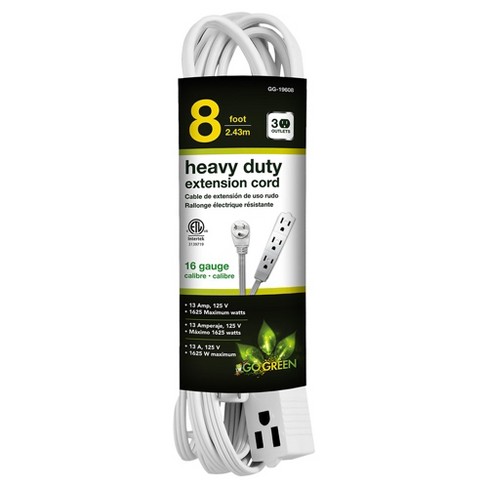 Gogreen Power (gg-19608) 16/3 8ft 3 Outlet Extension Cord, White, 8 Ft ...