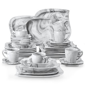 36-Piece Gray Marble Ceramic Set with Embossed Edge - 6-Person Dining ...