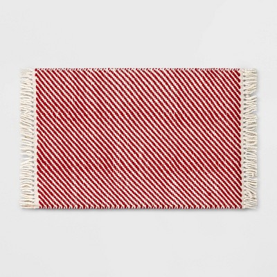 1'8"x2'10" Rectangle Red Striped Rug - Threshold™: Indoor Handmade Flat ...
