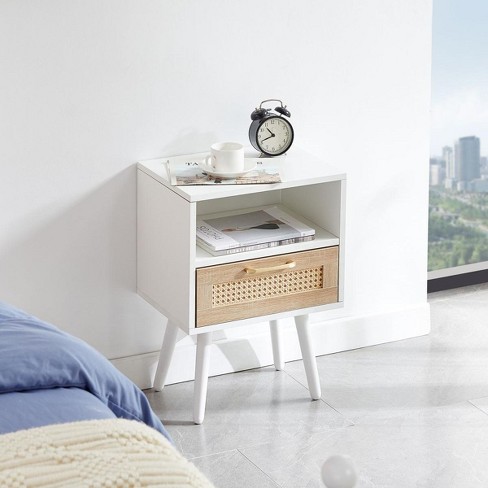 Conner 15.75" Rattan Nightstands With Drawer And Solid Wood Legs ...