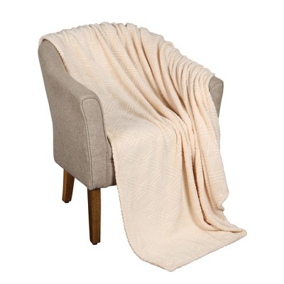 Diamond Flannel Embossed Fleece Blanket, Throw, Ivory - Blue Nile Mills ...