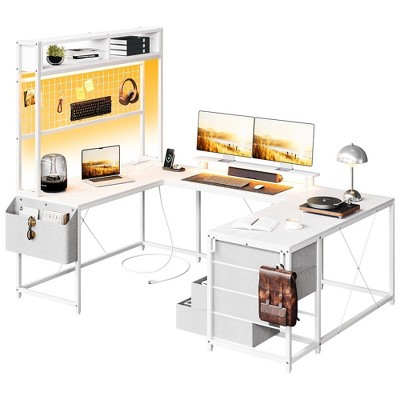 U Shaped Computer Desk With Monitor Stand And Led Lights : Target