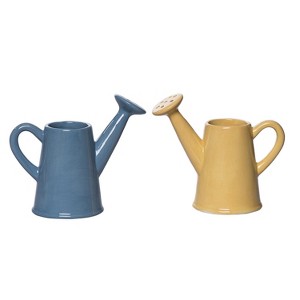 Transpac Dolomite Watering Can Vase Set of 2 Blue and Yellow for Spring ...