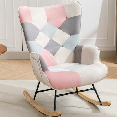 Costway Wood Glider Rocker Chair Ottoman Set W/cushion For Nursery Pink ...