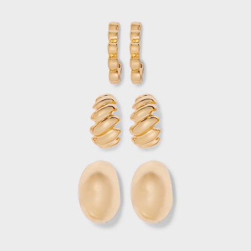 Textured Hoops Earring Set 3pc - A New Day™ Gold : Target