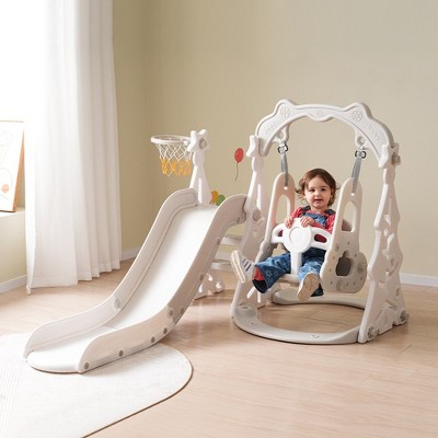 Outsunny 5-in-1 Kids Swing Set Backyard Playground Set With Saucer ...