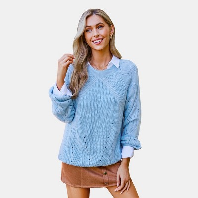 Women's Navy & White Stripe Long Sleeve Stockinette Pullover - Cupshe-m ...