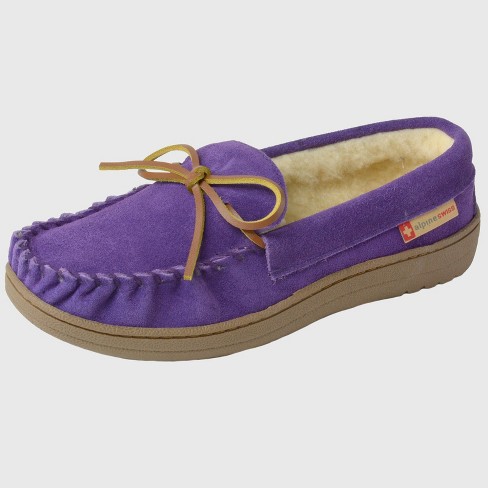Alpine Swiss Sabine Womens Suede Shearling Slip On Moccasin Slippers ...