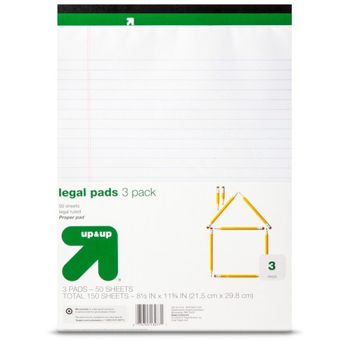 3pk Legal Pads 50 Sheets/pack - Up&up™: White & Yellow, 8.5x11 Inch ...