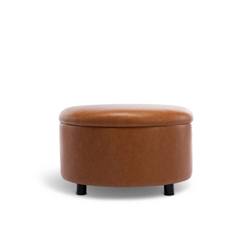 Sadie Large Round Storage Ottoman - Eluxury, Brown Vegan Leather : Target