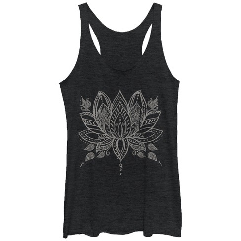 Women's Chin Up Henna Lotus Flower Racerback Tank Top - Black Heather ...