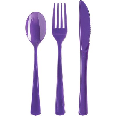 Exquisite Purple Plastic Utensil Cutlery Set Forks Spoons Knives- 150 ...