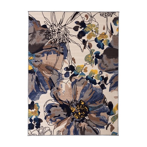 World Rug Gallery Modern Bright Flowers Non-slip Cream 3'3" X 5' Indoor ...