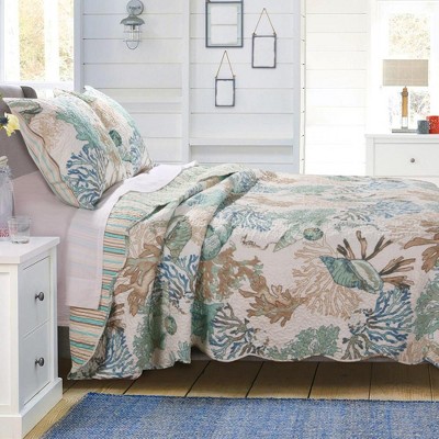 Barefoot Bungalow Atlantis Seashells 3-Piece Quilt & Pillow Sham Set ...