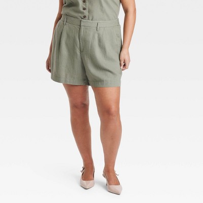 Women's High-rise Linen Pleat Front Shorts - A New Day™ Green 24 : Target