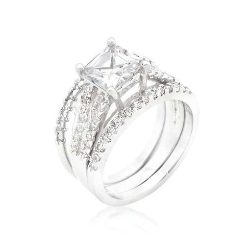 Slickblue Women’s Triple Stack Princess Cut Engagement Ring Set ...