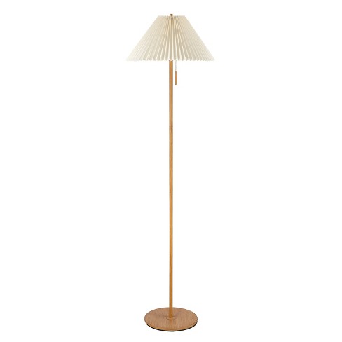 Globe Electric 60" Wood Toned Finish Floor Lamp With Pleated Fabric ...