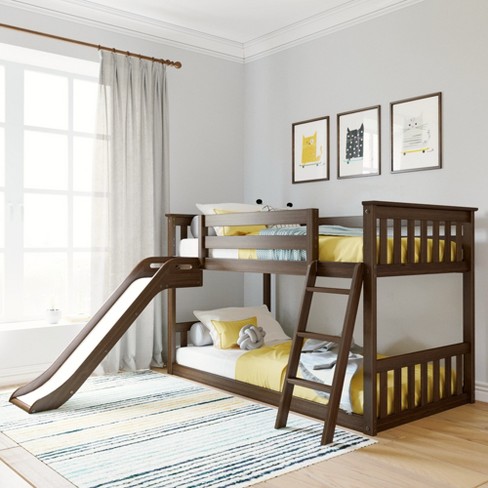 Max & Lily Twin Over Twin Low Bunk Bed With Slide, Solid Wood Kids ...