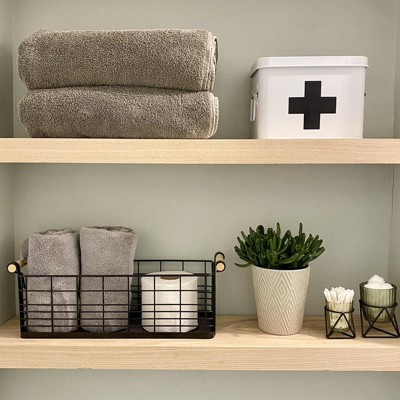 Rectangular Wire Natural Wood Handles Basket - Brightroom™ : Target
