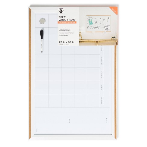 U Brands 20"x 30" Pinit Magnetic Dry Erase Calendar Board Wood Frame ...