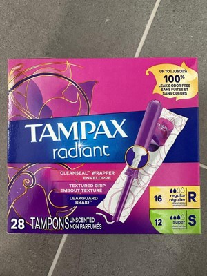 Tampax Radiant Duopack Regular/super Absorbency Unscented Plastic ...
