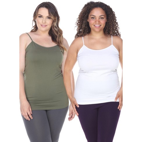 Women's Plus Size Tank Tops Pack Of 2 White/olive One Size Fits Most ...