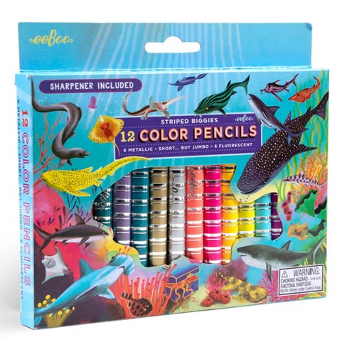 Eeboo: Striped Shark Biggies 12 Piece Color Pencils Set : Target