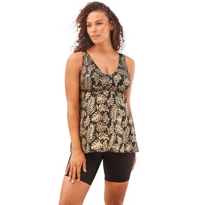 Swim 365 Women's Plus Size Flowy Tankini Top - 16, Gold Palm Leaf : Target