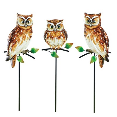 Collections Etc Realistic Owl Outdoor Garden Stakes - Set Of 3 : Target