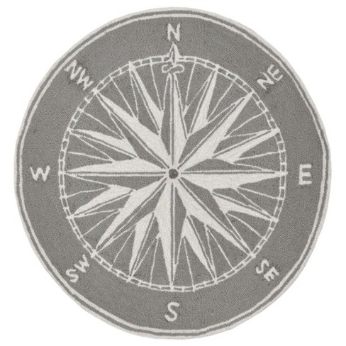 Liora Manne Frontporch Compass Indoor/outdoor Rug Grey 3' Round : Target