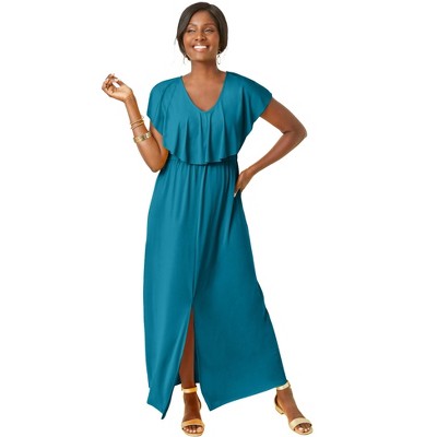 Jessica London Women's Plus Size Stretch Knit Ruffle Maxi Dress - 18 W ...