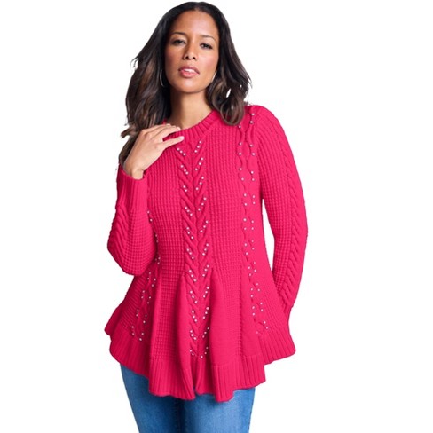 Roaman's Women's Plus Size Fit-and-flare Sweater - 4x, Radiant Pink ...