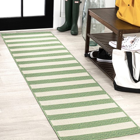 2' X 8' Negril Two-tone Wide Stripe Indoor/outdoor Runner Rug, Green ...