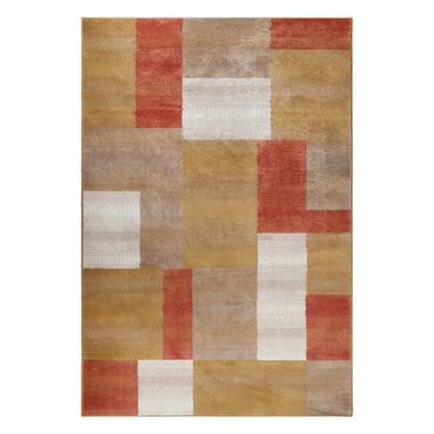 Modern Geometric Color Block Indoor Area Rug Or Runner, 8'x10, Ginger ...