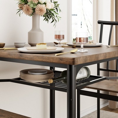 Dining Table Set, Kitchen Table and Chairs with Wine Rack, Wooden ...