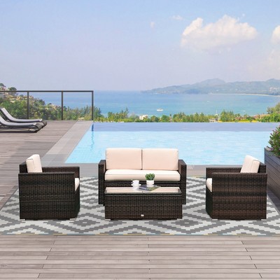 Save 21% • Outsunny 4-Piece Rattan Wicker Furniture Set, Outdoor ...